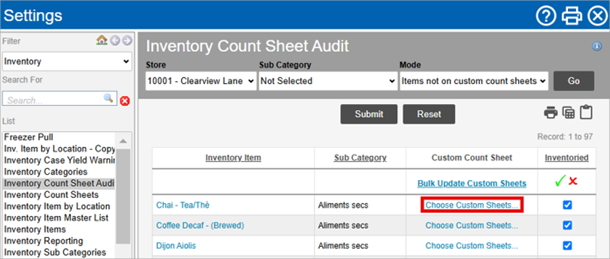 In the Available Count Sheets column on the left, click the count sheet ...
