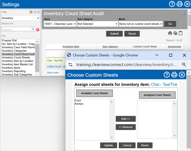 In the Available Count Sheets column on the left, click the count sheet ...